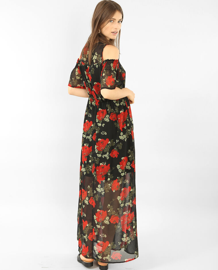 Robe longue en voile imprimée Noir - 780736899E33 | Pimkie